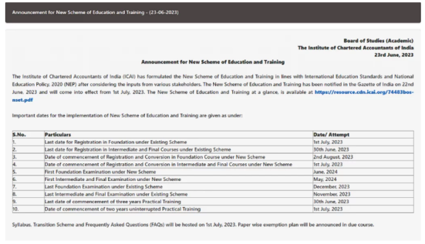 ICAI CA New Scheme of Education & Training 2023